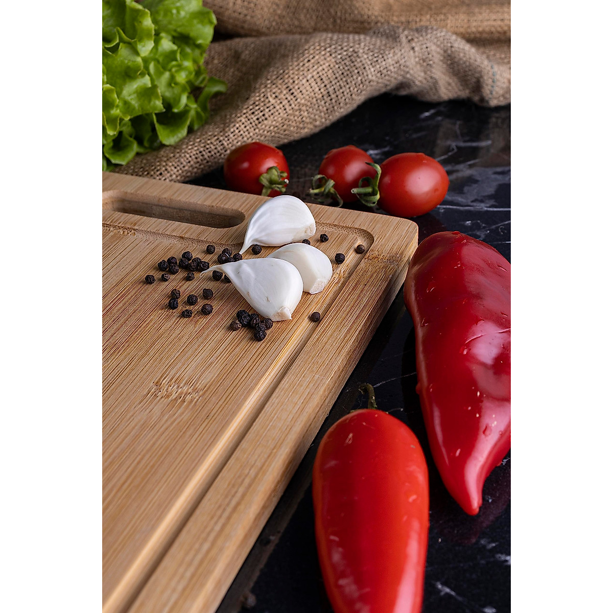 Bambum Livada - Bamboo Cutting Board with Built-In Knife Sharpener, Cutting Board with Juice Groove and Handle