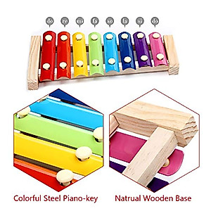Vehomy Chicken Xylophone Toy for Hens Suspensible Wood Xylophone Toy with 8 Metal Keys Chicken Coop Pecking Toy with Grinding Stone (Rainbow Color)