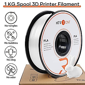 HTVRONT PLA 3D Printer Filament - White PLA Filament 1.75mm, 1KG Spool(2.2lbs), Dimensional Accuracy +/- 0.02mm, No Breaking & Tangling, Clog Free 3D Printing Filament Suitable for Most FDM Printer