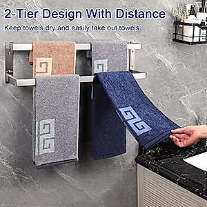 NearMoon Bathroom Towel Bar, Towel Rod Holder, Square Shelf Rack Hanging Towel for Bath, Thicken SUS304 Stainless Steel Towel Rack Wall Mounted-2-Tier Bathroom Accessories (24 Inch, Brushed Nickel)