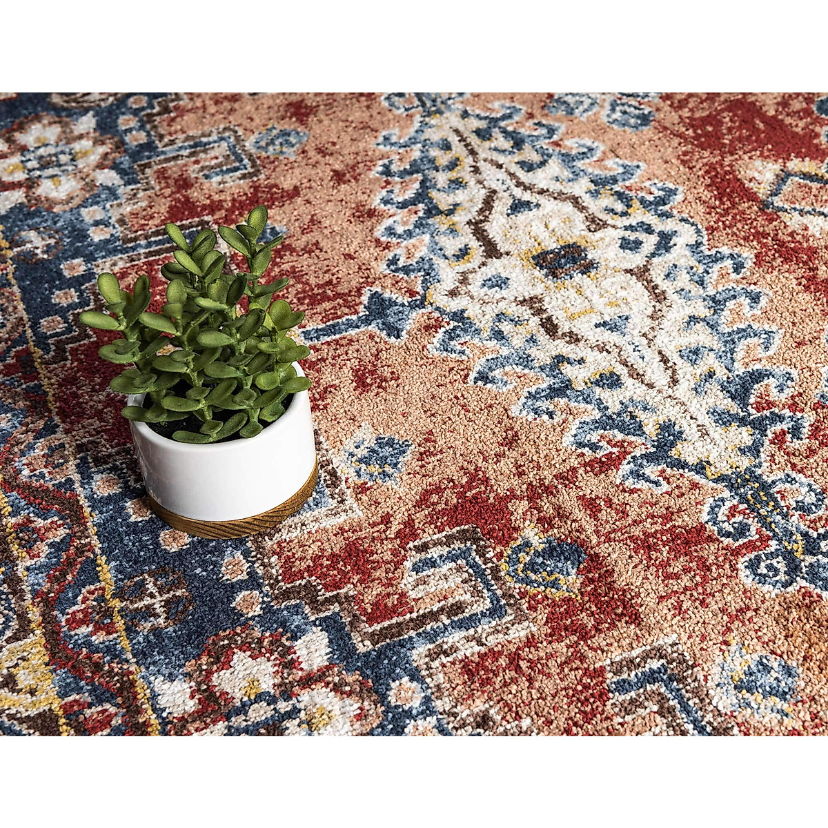 Unique Loom Utopia Collection Area Rug - Larissa (7'Square, Terracotta/ Blue)