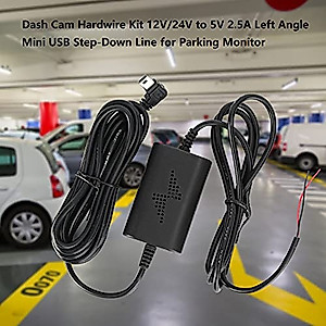 Gorgeri Dash Cam Hardwire Kit,12V/24V to 5V 2.5A Parking Monitor Converter Cable Left Angle Mini USB Step-Down Line for Parking Monitoring,Parking Monitoring Line