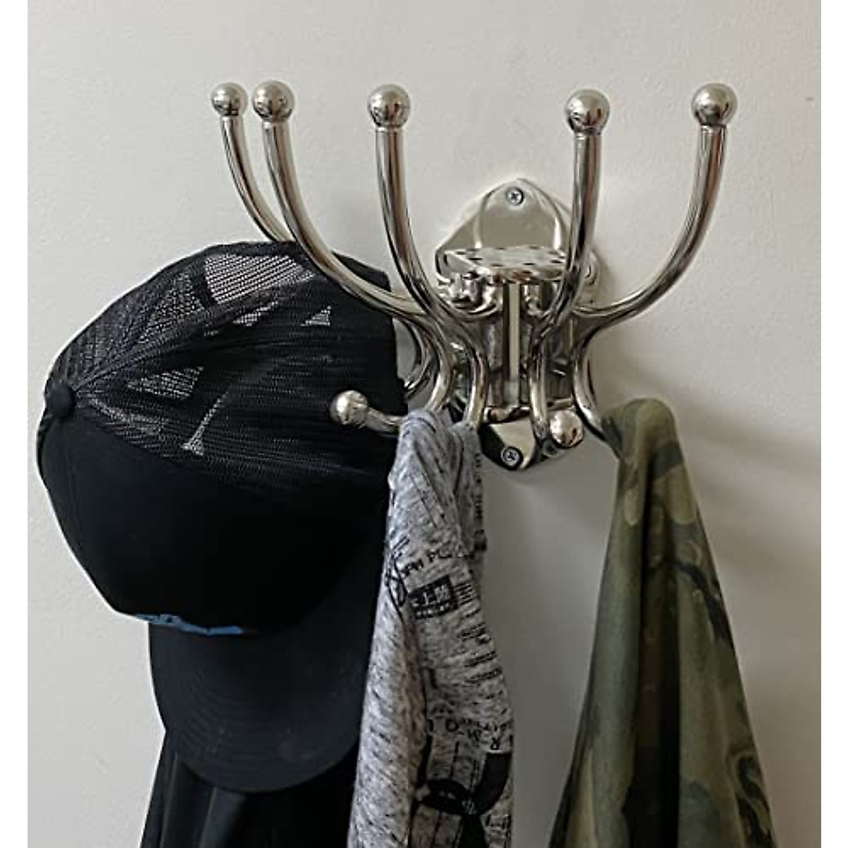 Vandy Ideal Metal Swivel Hook Heavy Duty Folding Swing Arm Quintuple Coat Hook with Multi Five Foldable Arms Towel/Clothes Hanger for Bathroom Kitchen Garage Wall Mount Hanger, (DH8018)