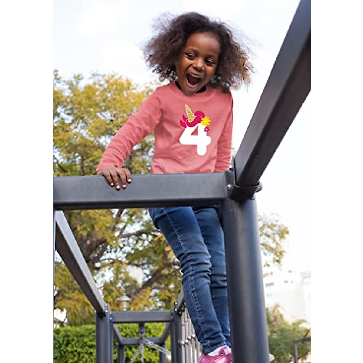 Unicorn 4th Birthday Girl Outfit 4 Year Old Shirt Fourth Birthday Baby Four Bday (Mauve - Long Sleeve, 5 Years)