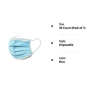 LYMASK 50Pcs Adults Disposable Filter Mask 3 Ply Earloop Face Mask