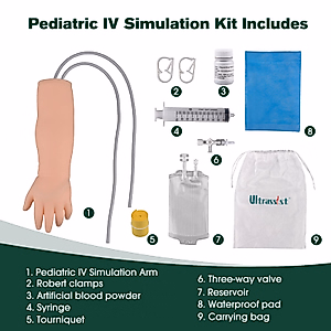 Ultrassist Pediatric IV Simulation Arm Kit, Pediatric IV and Phlebotomy Practice Kit for IV Training, Venipuncture Skills, Injection Practice, Clinical Nursing Training
