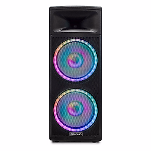 Dolphin SPX-280BT - Powerful DEEP BASS | Dual 15" Woofers, 6500W - Bluetooth Cabinet PA Speaker System with LED Light Show, Ground Shaker, Wireless Mic