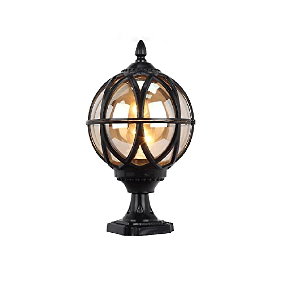 JSBDPHW European Style E27 Pillar Lamp Outdoor Post Light Fixture Creative Spherical Column Light Glass Lampshade Waterproof IP55 Villa Garden Decoration Landscape Light