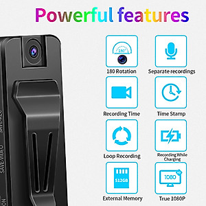 Mini Body Camera,True 1080P Portable Hidden Camera, Personal Pocket Video Camera, Body Cam Small Security Camera with Motion Detection and Night Vision for Office, Security Guard, Home, Bike, Hiking