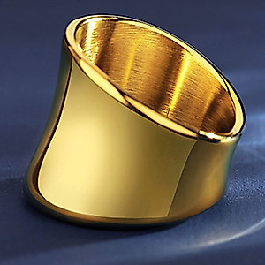 20mm Width Chunky Wide Stainless Steel Wedding Band Statement Promise Anniversary Ring (Gold, 9)