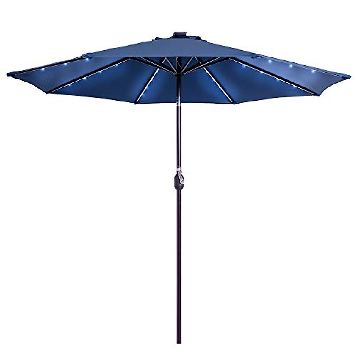 Sundale Outdoor 9 Feet Solar Powered 32 LED Lighted Patio Umbrella Table Market Umbrella with Crank and Push Button Tilt for Garden, Deck, Backyard, Pool, 8 Steel Ribs, (Navy)