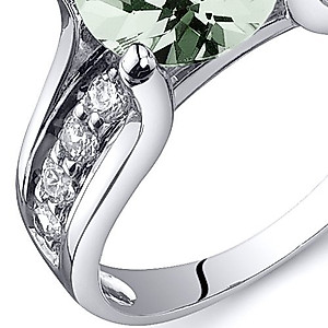 PEORA Green Amethyst Cathedral Solitaire Ring for Women 925 Sterling Silver, Natural Gemstone Birthstone, 1.75 Carats Round Shape 8mm, Size 7