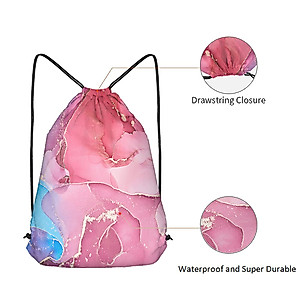 Beabes Marble Drawstring Bags Backpack Bag Abstract Acrylic Nature Marbling Artwork Texture Golden Swirl Dye Art Sport Gym Sack Drawstring Bag String Bag Yoga Bag for Men Women