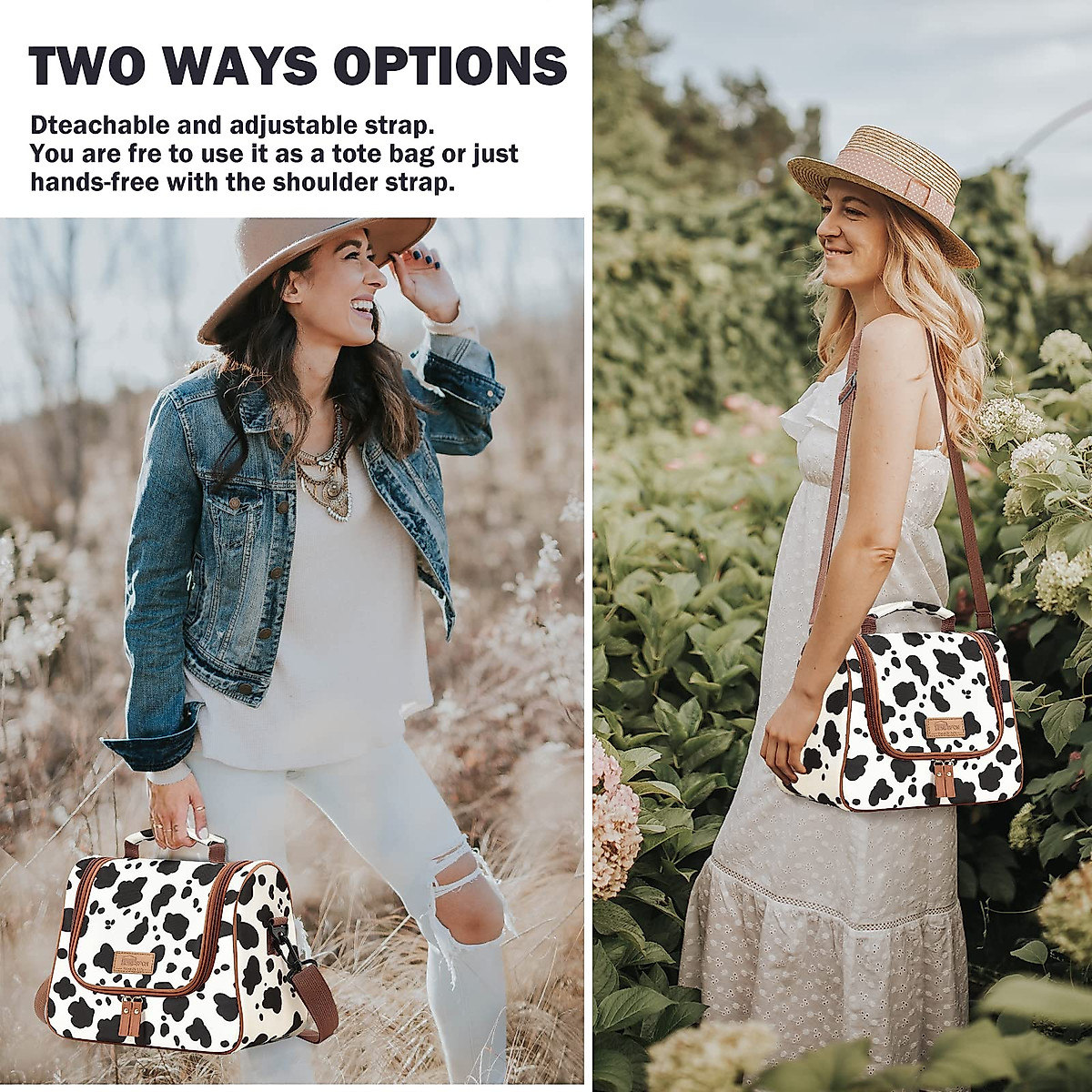 Buringer HOMESPON Insulated Lunch Bag Fashionable Cooler Tote Reusable Lunch Box Container with Shoulder Strap for Work Picnic or Travel (Cow)