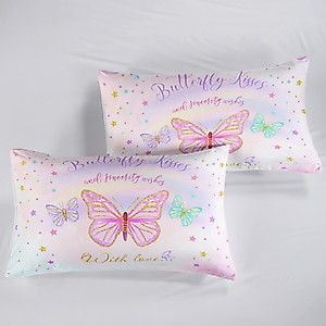 CVHOUSE Butterfly Bedding Set,Butterfly Comforter Twin,Butterfly Comforter Set for Girls Kids Teens,Butterflies Quilt Set with 1 Comforter and 2 Pillow Cases- 3 Piece