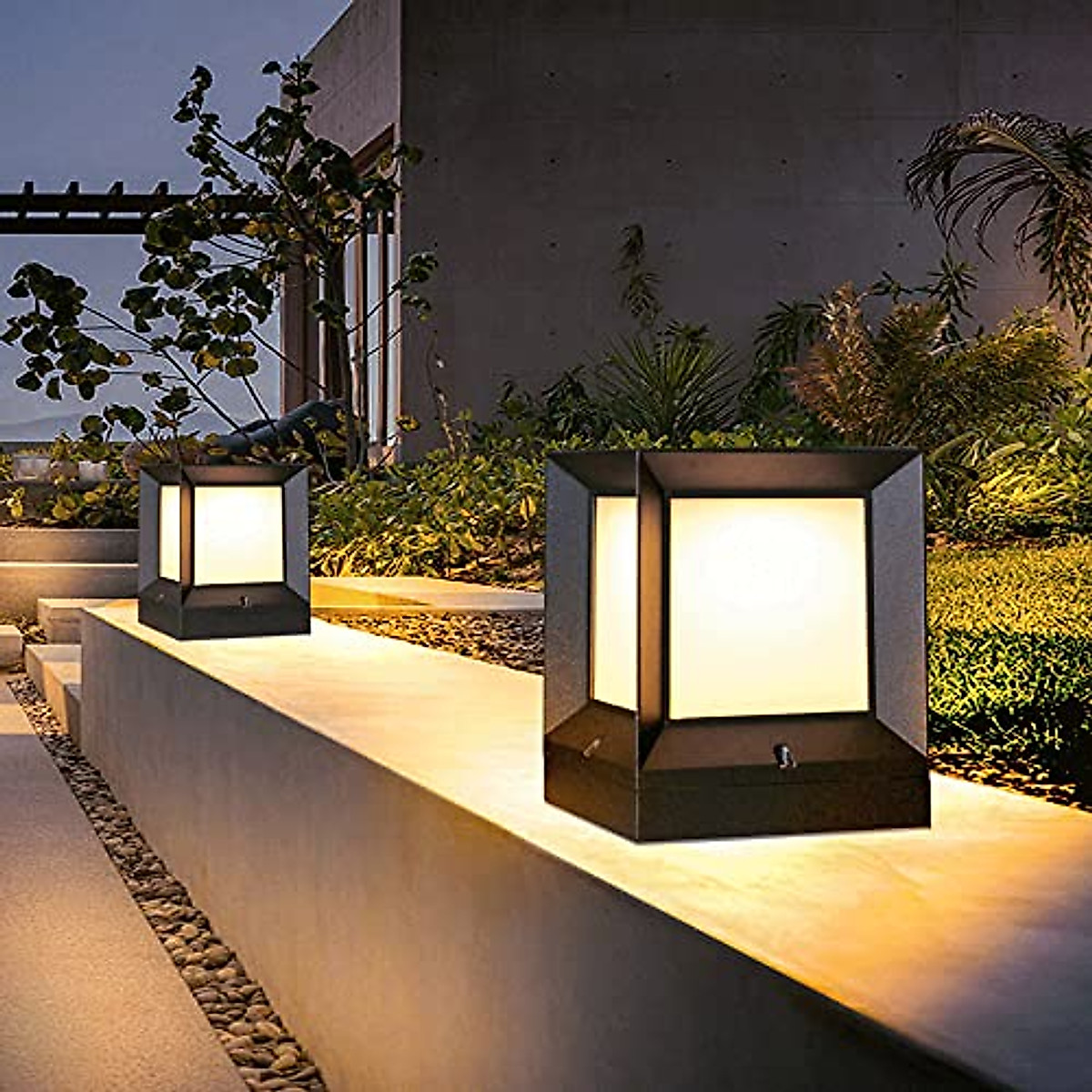 JSBDPHW Modern Minimalist E27 Pillar Lamp Outdoor Courtyard Fence Column Light Acrylic Lampshade Villa Gate Waterproof Post Light Lawn Road Lighting Landscape Light
