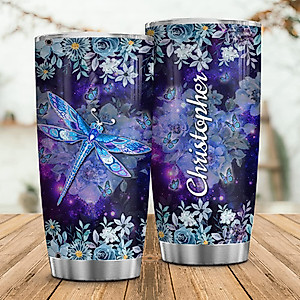 Wassmin Personalized Animal Tumbler Cup With Lid 20oz 30oz Custom Name Animal Stainless Steel Double Wall Vacuum Insulated Tumblers Coffee Travel Mug Birthday Christmas Customized Gifts (Dragonfly)