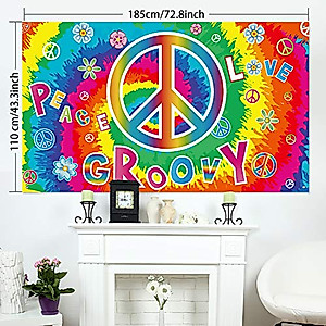 60's Carnival Groovy Decoration Banner Hippie Theme Party Photography Background 60's Party Scene Setters Groovy Wall Decoration Kit Peace and Love for Large Party Supplies 72.8 x 43.3 Inch