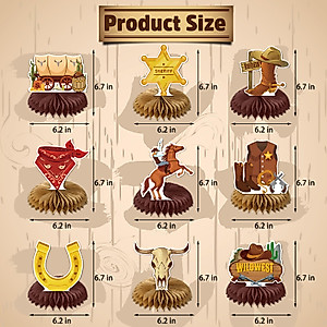 Gameza Western Party Decorations - 9PCS Wild West Cowboy Party Decorations Rodeo Themed Birthday Party Decorations Cool Baby Shower Party Honeycomb Centerpieces Table Toppers Decor Supplies