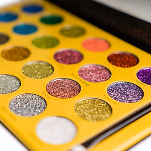 SHANY RSVParty Makeup Glitter Eyeshadow Palette - 24 Long-Lasting Pressed Glitter Pigments for Face and Body - Ultra Pigmented Glitter Makeup set with a Makeup Brush. Full Size Eyeshadow Pan.