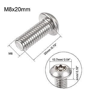 uxcell M8x20mm Torx Security Machine Screw, 10pcs Pan Head Screws Inside Column, 304 Stainless Steel Fasteners Bolts