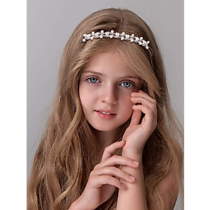 WILLBOND 2 Pieces Flower Girls Headpiece Princess Wedding Faux Pearls Rhinestone Headband Bridal Crystal Hairband Tiara for Flower Girls Toddler Crown Wedding Party Hair Accessory