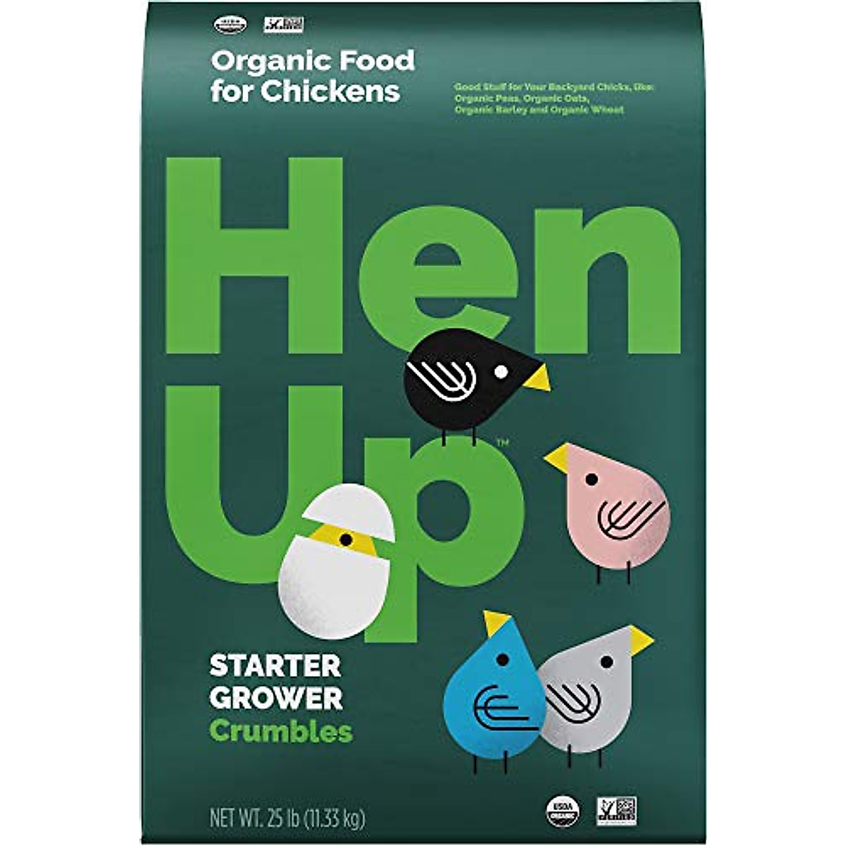 Hen Up Organic | Starter Grower Crumbles - Non-GMO Baby Chick Food | 25 Pound (25 lb) Bag