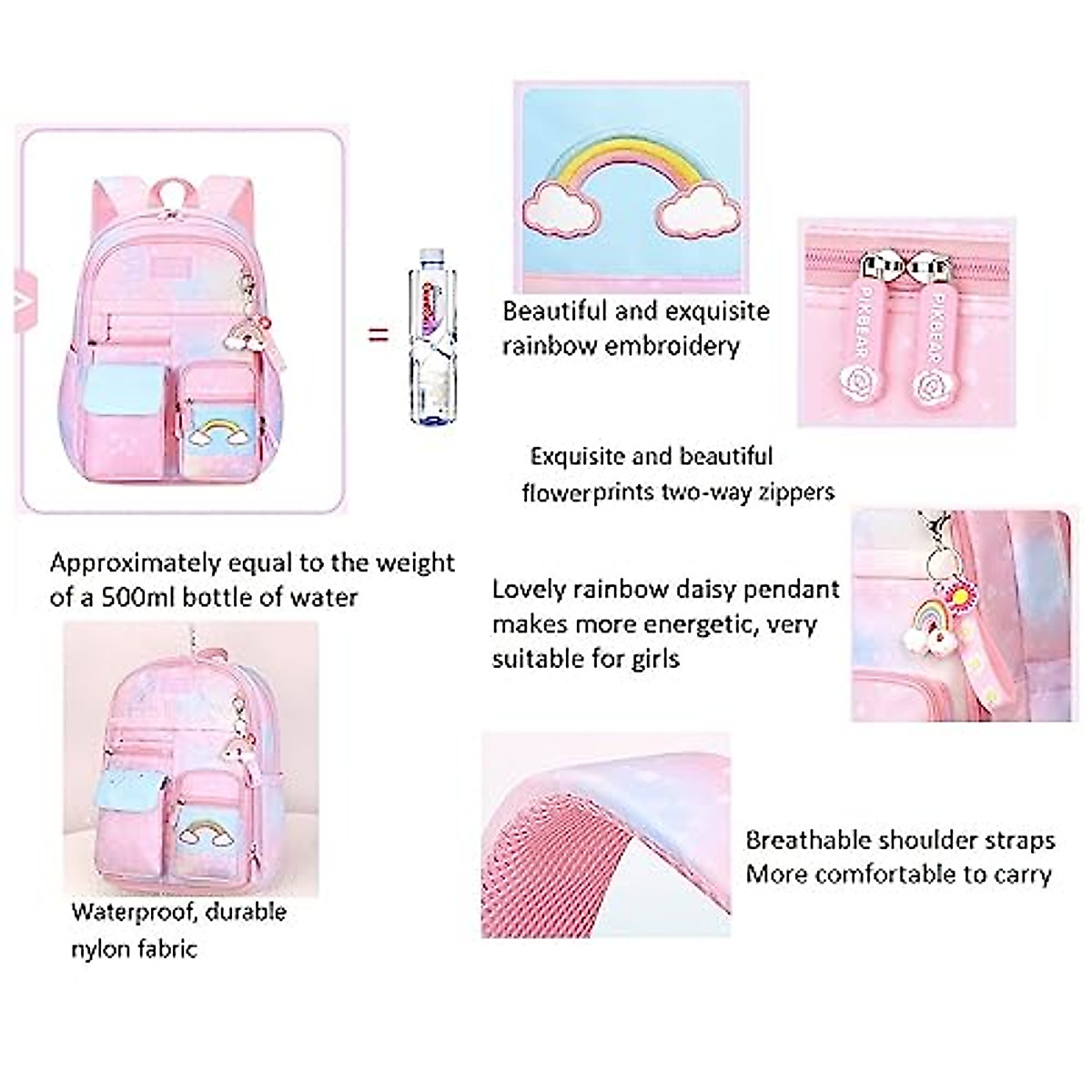 ETAISHOW Heart-Print Kawaii Girls Backpack for Elementary School Kids Bookbag with Compartments Cute Student Backpack for Girls