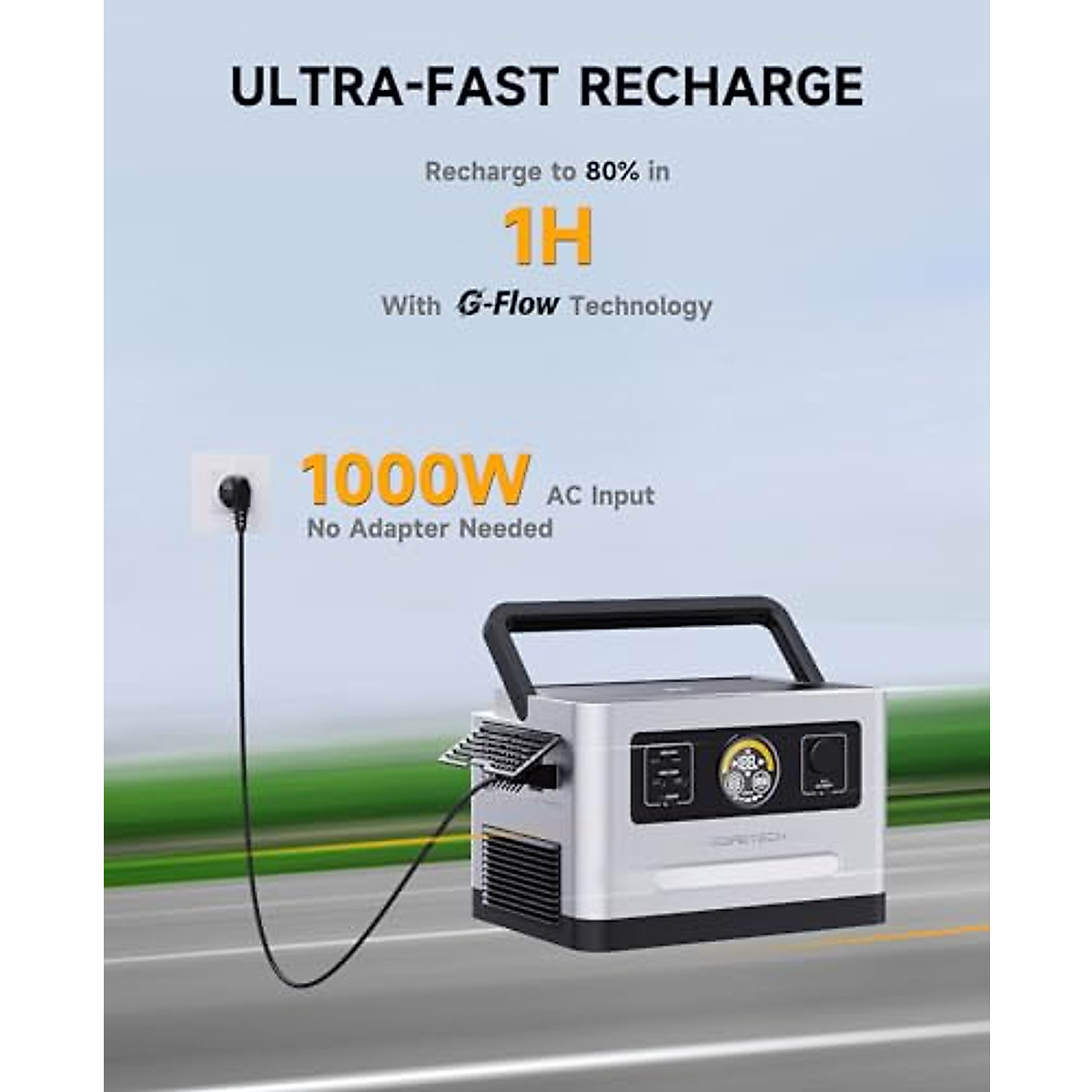 EGRETECH Sonic 1200W Portable Power Station 999Wh, Solar Generator with Peak Power 2400W, Fast Recharge in 60 Minutes from 0% to 80%, 2x 100W USB-C Charging (PD 3.0)