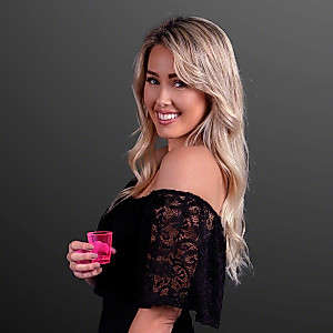 FlashingBlinkyLights 1.5 oz. Neon Pink Glow Shot Glasses, UV Reactive (12 pack)