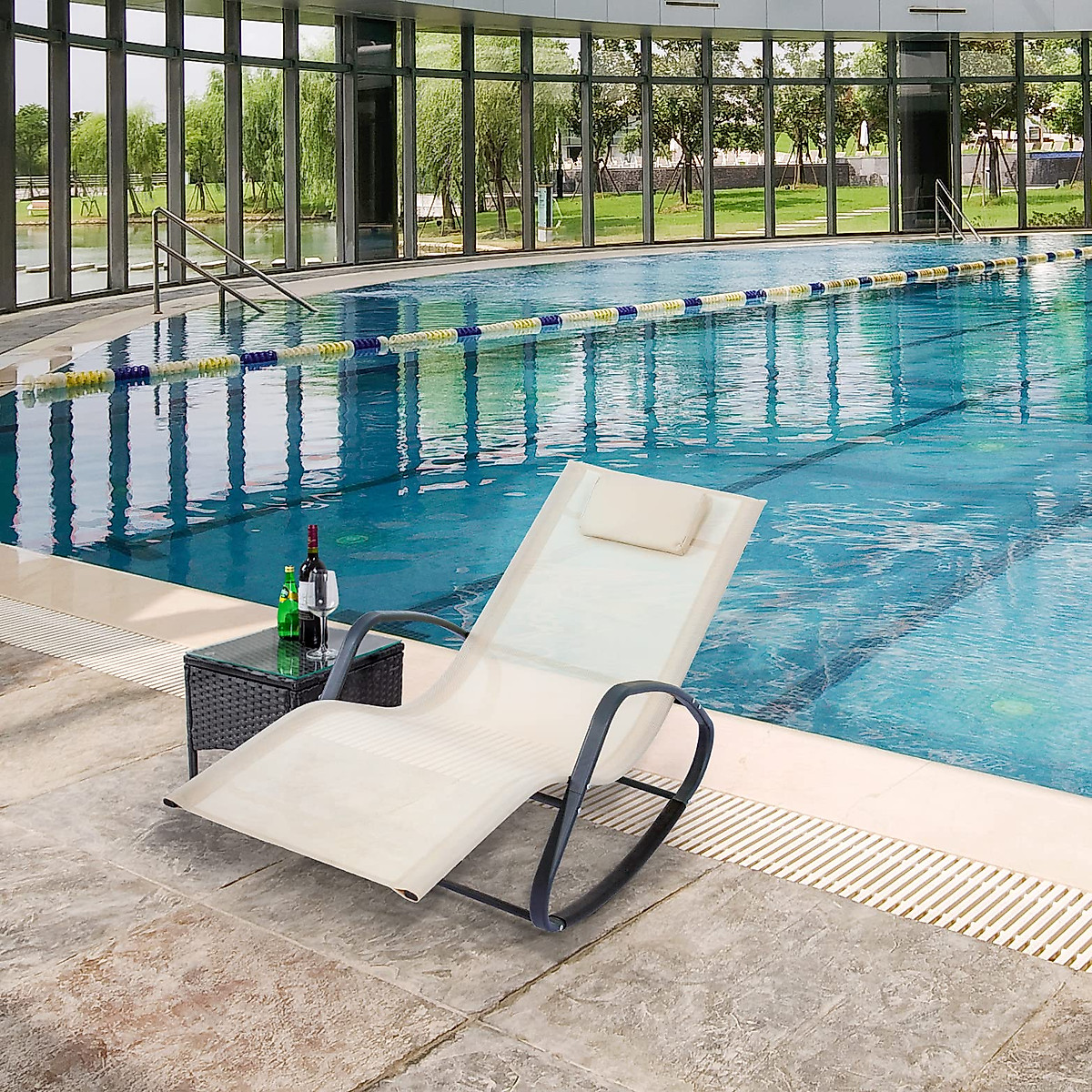 WeCooper Lounge Chair, Outdoor Patio Chaise Lounges with Detachable Pillow for Lawn, Pool Lounge Chairs Beige, Twin Pack