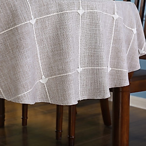 QsyyHome Lattice Oval Tablecloth Rustic Embroidery Cotton Linen Fabric Brown Checkered Table Cover Tablecloths for Kitchen Dining Party Tabletop Decoration 60 x 84 inches