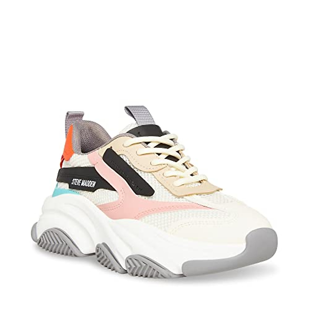 Steve Madden Possession Lace Up Boyfriend Chunky Platform Sneakers Grey Mult (Grey Mult, 11)