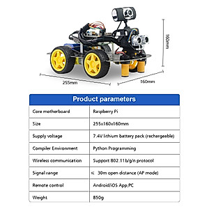 Smart Robot Car Kit for Raspberry Pi 5/3B/3B+/4B,Upgraded AI Visual Color,QR Code,Face Recognition,Line Tracking,Obstacle Avoidance,Electronic DIY Kit for Teens and Adults(Raspberry Pi Not Included)