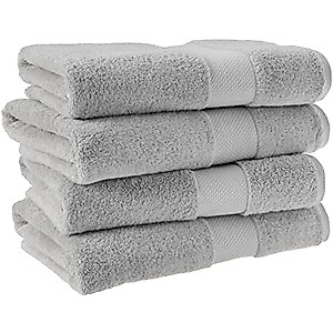 Amazon Aware 100% Organic Cotton Plush Bath Towels - Bath Towels, 4-Pack, Light Gray
