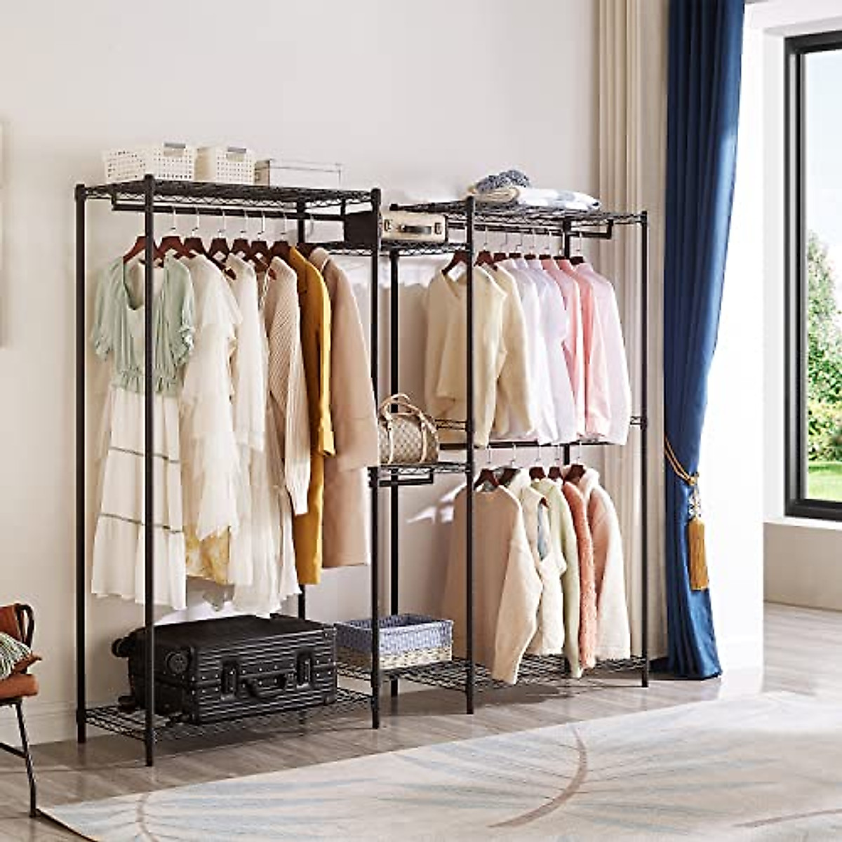 ZUNGKEA Heavy Duty Clothes Rack for Hanging Clothes, Free Standing Wire Garments Rack, 1144 LBS Closet Wardrobe Rack，L 88.5”×W 18”×H 71”, Matt Black