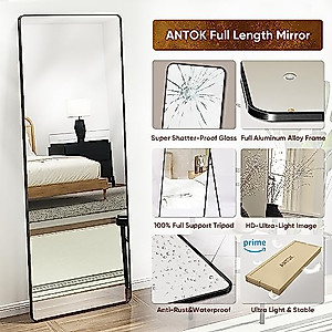 Antok Floor Mirror, 64"x21" Full Length Mirror with Stand, Full Length Wall Mirror, Glassless Mirror Full Length, Floor Mirror Freestanding, Wall Mounted Mirror for Bedroom Living Room, 64"x21"(Black)