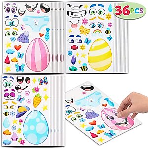 JOYIN 36 Pieces Easter Make A Face Sticker Sheets with Easter Eggs Themed Make Your Own Mix and Match Stickers Sheets, Easter Kids Party Favor Supplies Crafts