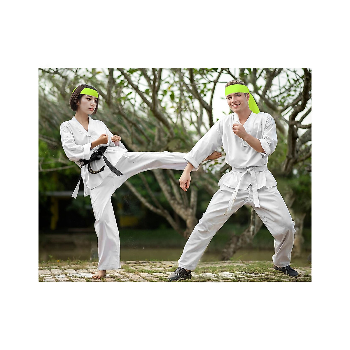 Neon Green Head Tie, Tennis Headband Tie Back, Sweat Wicking Quickly Dry Hair Band for Men Women Kids Girls Boys, Sweatband Head Wraps for Tennis, Basketball, Running, Workout