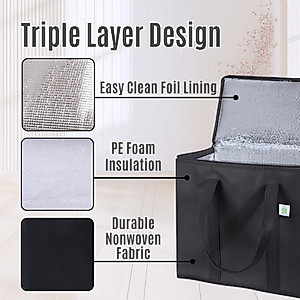 VENO 2 Pack Insulated Reusable Grocery Bag, Food Delivery Bag, Durable, Heavy Duty, Large Size, Stands Upright, Collapsible, Sturdy Zipper, Reusable and Sustainable (BLACK, 2)