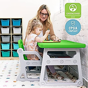 ECR4Kids Toddler Plus Desk and Chair, Kids Furniture, Grassy Green/Light Grey