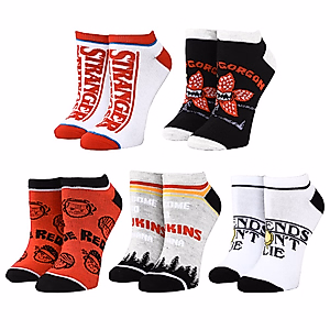 Bioworld Stranger Things Logos Casual Ankle Socks for Men 5-Pack