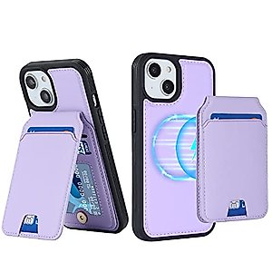 Ｈａｖａｙａ for iPhone 14 Case with Card Holder iPhone 13 Case Magsafe Compatible magsafe Wallet Detachable 2-in-1 for Women and Men-Purple