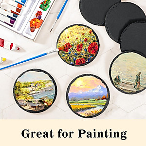 48 Pcs Coasters for Drinks, MAPRIAL 4 Inch Slate Coasters Black Stone Coaster Set Round Natural Handmade Rustic Rock with Anti-Scratch Bottom for Coffee Table, Home Decor, Cup, Bar, Housewarming Gifts