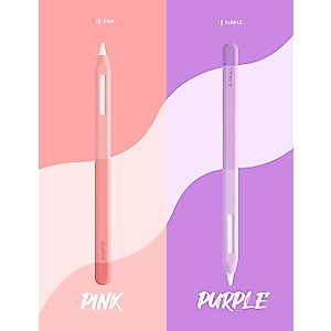 2 Pack Soft Silicone Case Compatible with Apple Pencil 2nd Generaion Cover,Protective Skin Cover Sleeve with Cap Accessories Compatible with iPad Pro 11 12.9 inch,Gradient Color,Pink+Purple
