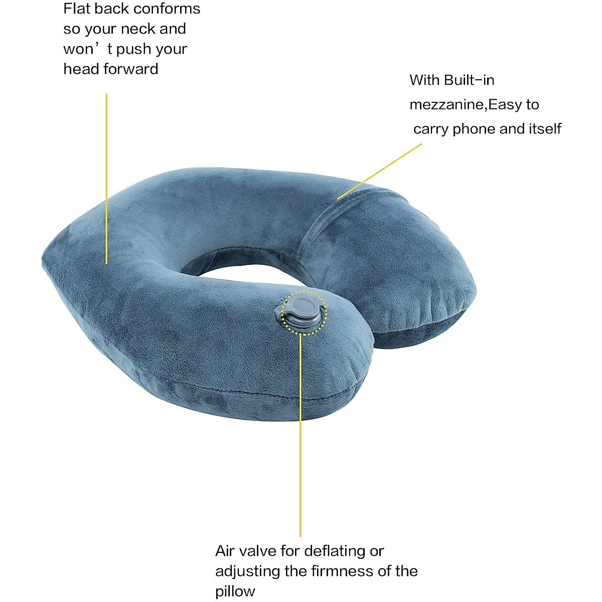 Keemall Inflatable Travel Neck Pillow for Airplane Train Car Washable Pillowcase U Shaped Office Napping Pillow