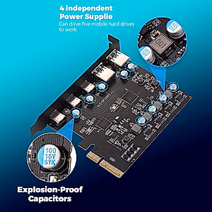 PCIe to USB 3.2/USB 3.1 Gen 2 Card 10Gbps 5-Port (3X USB C -2X USB A) PCI Express Expansion Card PC Internal USB Hub for Windows 10/8/7 Linux and MAC OS 10.8.2 Above