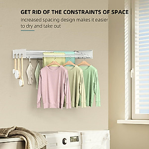 Drying Rack Clothing,Clothes Drying Rack Wall Mounted,Laundry Drying Rack Wall Mount,Foldable,Collapsible,60 lb Capacity 5 Aluminium Poles with 12 Hooks,Space Saving Clothes Drying Rack,White 31.5"