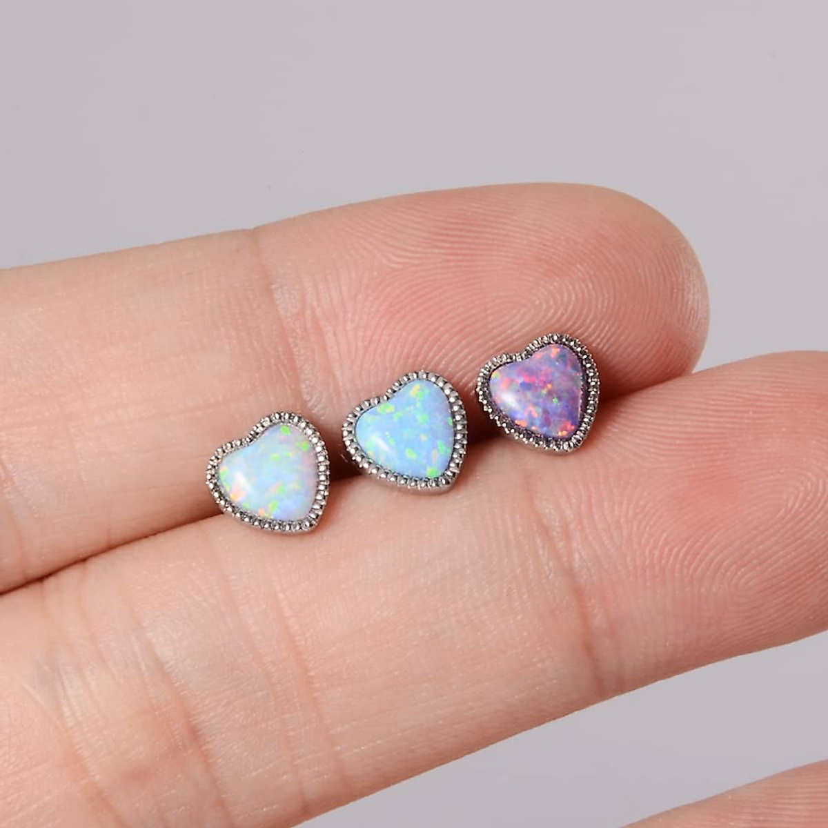 CHUANCI 1PC Anti-Allergy Surgical Steel Opal Tongue Rings For Women Heart Shape Opal Tongue Barbell Piercing Jewelry 14g (14G-14mm Bar Length-7mm Opal Size, White Opal)