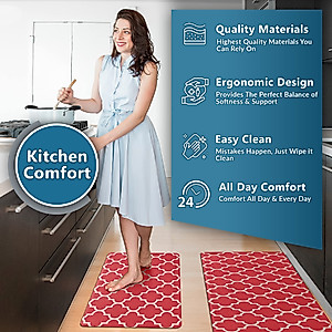 ComfiLife Kitchen Mats for Floor (2 PCs) – Cushioned Anti Fatigue Kitchen Rug for Comfortable Standing – Waterproof, Easy Clean, Non-Slip, Thick Kitchen Mat Set for Home, Office, Sink, Laundry (Red)